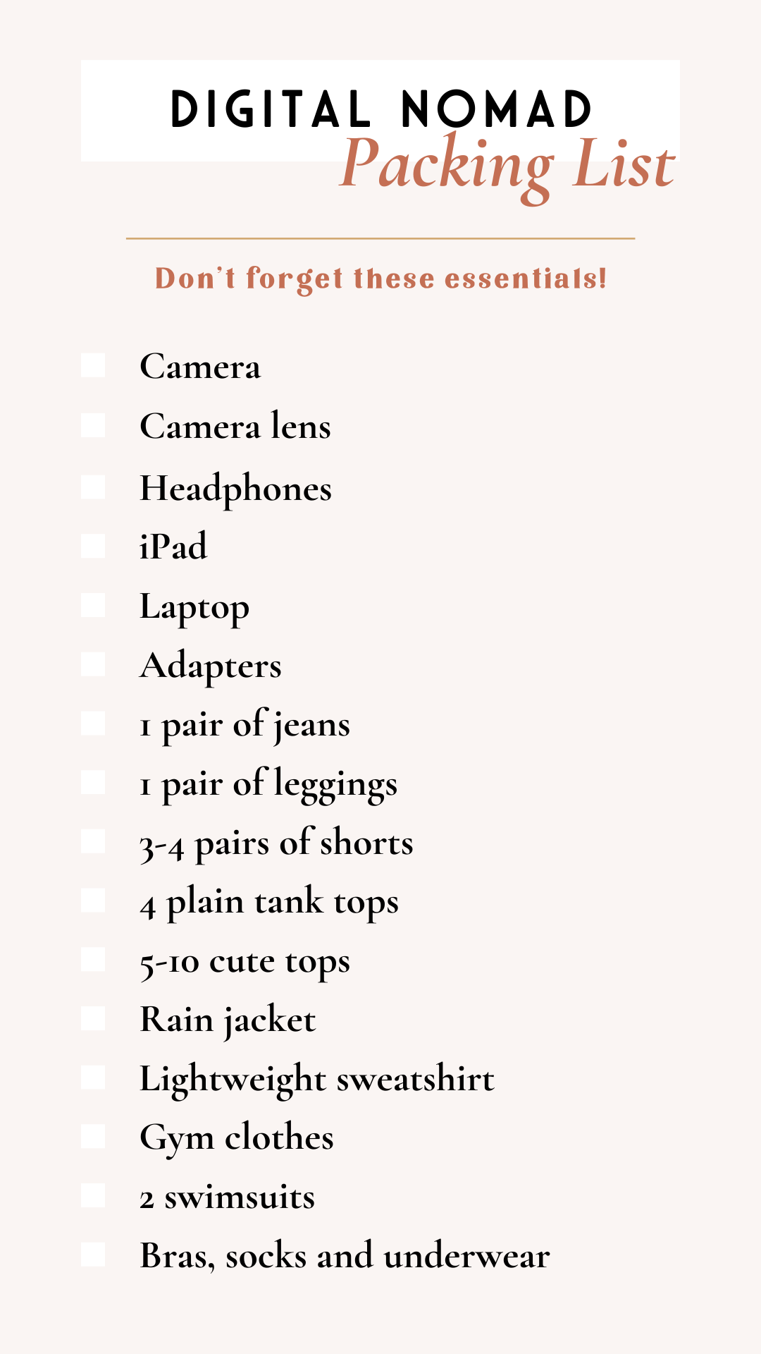 The Ultimate Digital Nomad Packing List for Women | Laptop Lifestyle Co